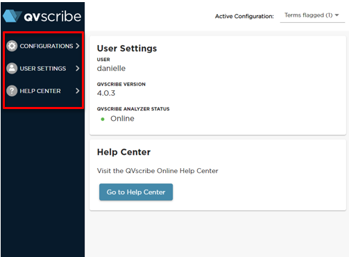Navigating the QVscribe for DOORS Next Configuration Window