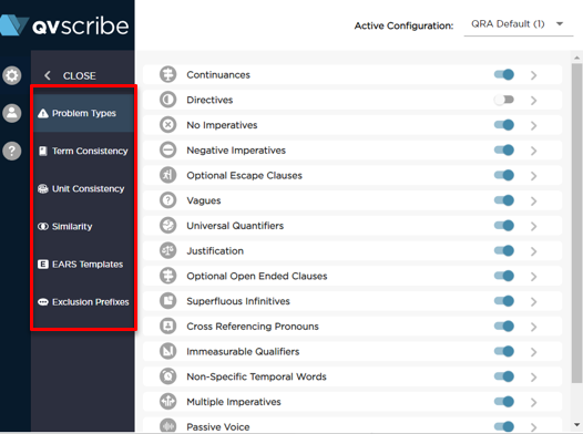 Navigating the QVscribe for DOORS Next Configuration Window